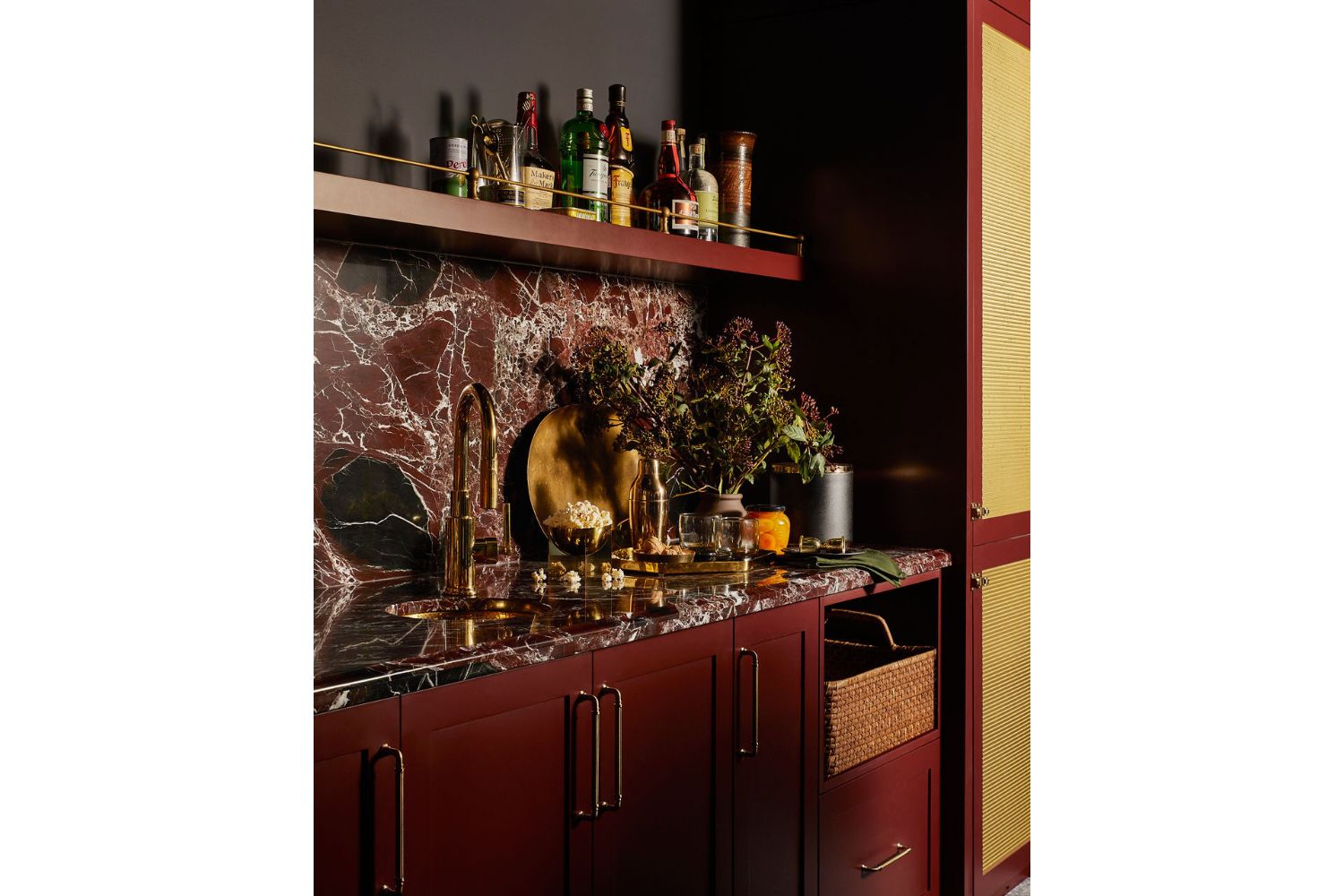 Red Marble Home Bar With Bronze Accents - Chervin Kitchen & Bath ...