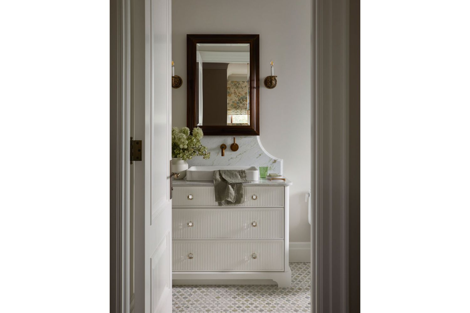 Chic Marble Vanity Guest Bathroom - Chervin Kitchen & Bath ...