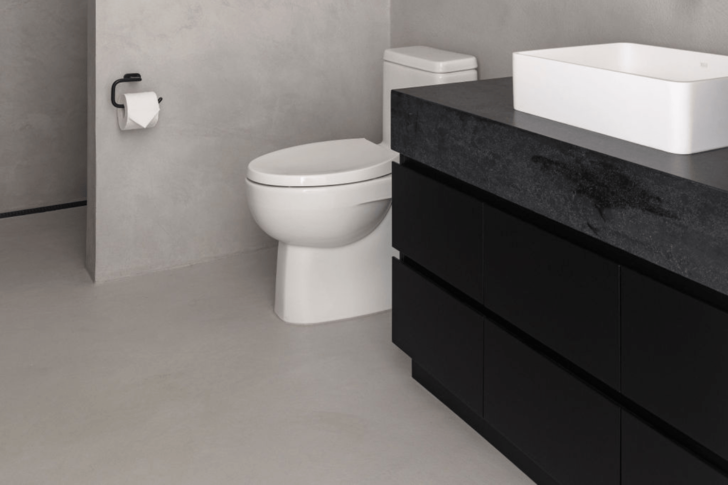 Moody and Contemporary Black Bathroom Vanity with Thick Stone ...